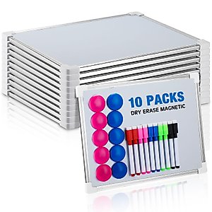 Fuutreo 10 Pcs Small White Board Dry Erase 8.5" x 11" Magnetic Dry Erase Board for Fridge Hanging Whiteboard with 10 Magnetic Markers 20 Magnets for Refrigerator Wall Home Office School Kids Students