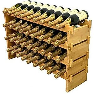 Coin and Coins - 36 Bottle Stackable Modular Wine Rack Wine Storage Rack Solid Bamboo Wine Holder Display Shelves, Wobble-Free (4-Tier, 36 Bottle Capacity)