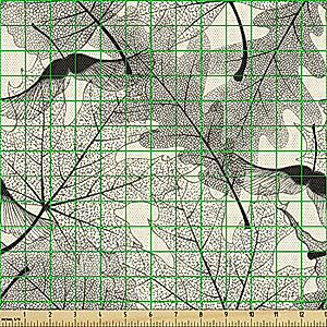 Ambesonne Botany Fabric by The Yard, Detailed Skeleton of Leaves Autumnal Romantic Pattern, Decorative Fabric for Upholstery and Home Accents, 1 Yard, Ivory Taupe Grey