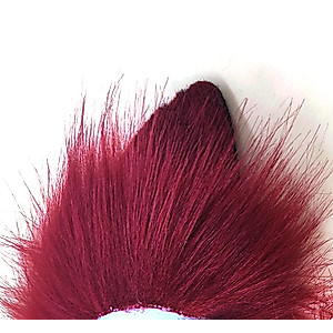 QinRuan Fox Cat Long Fur Ears Hair Headwear Wolf Animal Anime Halloween Cosplay Costume (Wine)