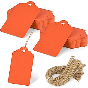 SallyFashion 120PCS Gift Tags with String, Paper Tags Orange Hanging Tags Blank Tags for Gifts DIY Wedding Birthday
