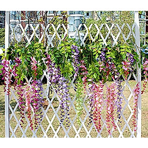 DearHouse 12 Pack 1 Piece 3.6 Feet Artificial Fake Wisteria Vine Ratta Hanging Garland Silk Flowers String Home Party Wedding Decor (Pink)