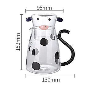 WELTAZ Carafe With Cupwater Carafe Cith Glass Cup For Nightstand 1 Set 550ml Cow cup, Bedside Water Carafe And Glass Set, Cow Tumbler Transparent