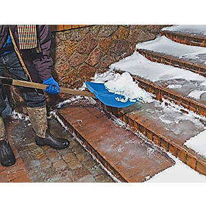 Superio Small Snow Shovel for Car Portable Snow Shovel for Driveway Snow Removal Compact Scooper Shovel Snow Pusher for Stairs 9" Heavy Duty Plastic Blade with Wood Handle 34" (2, Blue)