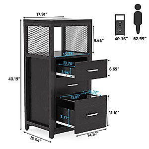 Tribesigns 3 Drawer File Cabinet for Letter Size, Modern Vertical Filing Cabinet Printer Stand with Metal Wire Storage Shelves for Home Office(Black)