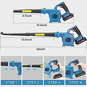 Enhulk Cordless Leaf Blower and Vacuum, 20V Leaf Blower with Battery and Charger, 6 Variable Speeds 185MPH Max Portable 2-in-1 Electric Blower for Blowing Leaf,Cleaning Dust,Small Trash,Car,Porch