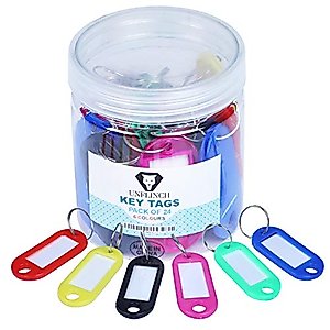 Unflinch 24 Pack Plastic Key Tags 6 Colors Key Labels with Split Ring and Label Window, Key Ring Tags ID Label Tags for Home, Office, Travel, Pets, Storage, and More