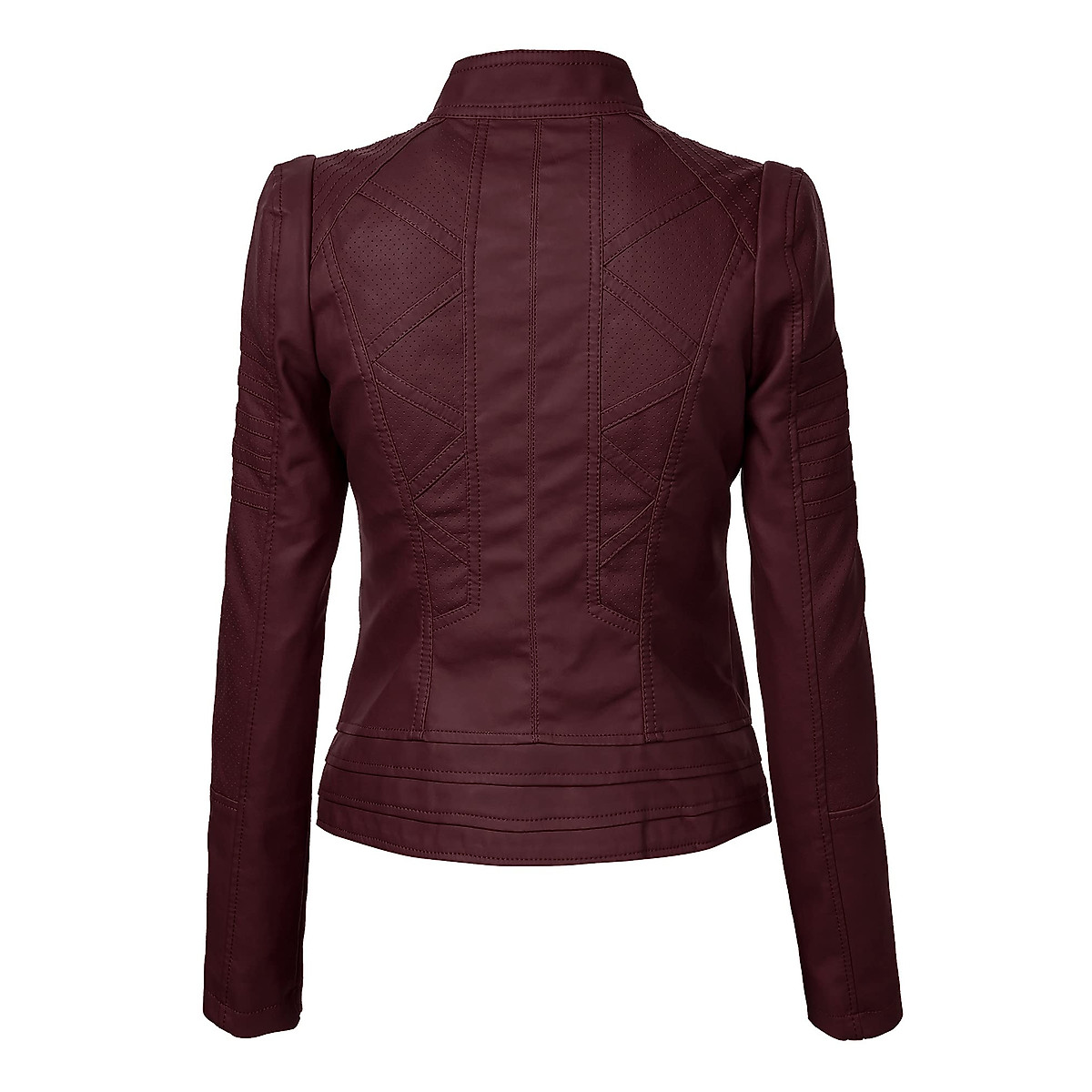 Lock and Love LL WJC746 Womens Vegan Faux Leather Motorcycle Jacket L Wine