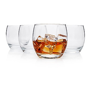 HISTORY COMPANY Original 1950s-Era “Roly Poly” Suburban Home Bar Whiskey Glass, 4.-Piece Set (Gift Box Collection)