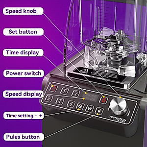 TOPKITCH Commercial Blender 70oz 3.5 hp 5 Programmable Function,Quiet Blender with Digital Waterproof Touchpad and Quiet Sound Enclosure - 120V