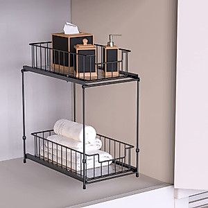 Weronique Under Sink Organizer 2 Tier Kitchen Cabinet Organizer Bahtroom Cabinet Organizer with Sliding Storage Basket Drawers, Black