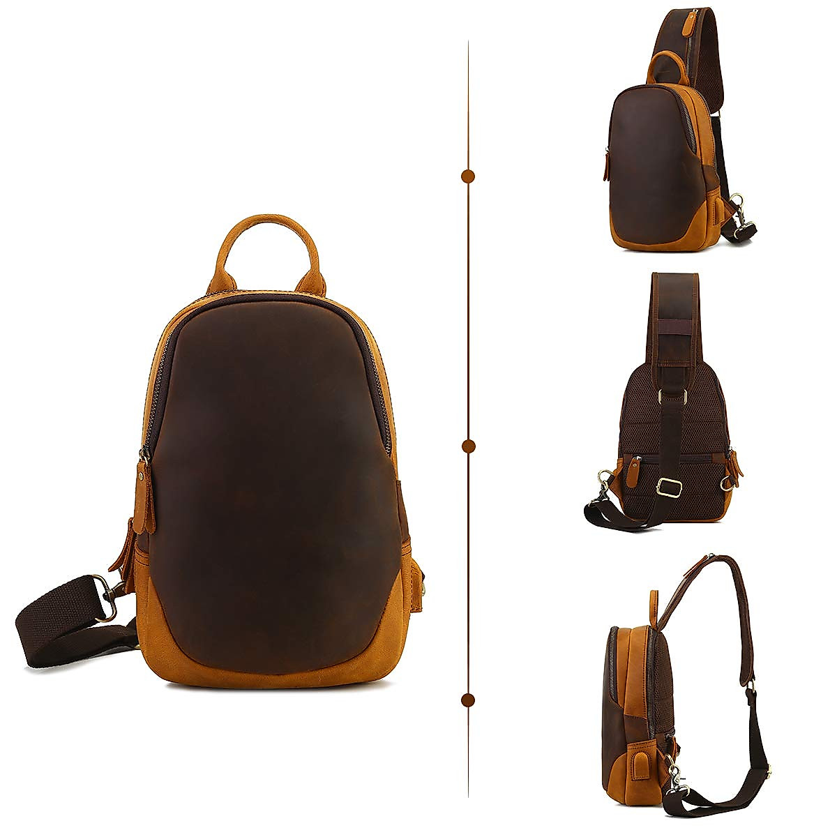 Leathario Men's Leather Sling Bag Vintage Genuine Leather Chest Bag Large Shoulder Crossbody Bag For Works Casual Travel