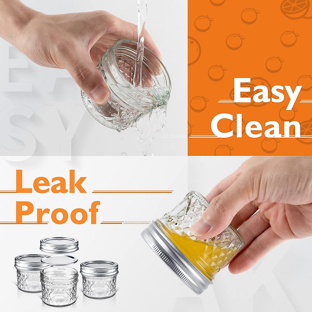 asika Mini Glass Jars,Canning Jars 4 oz With Lids, Small Glass Jars Ideal for Food Storage, Jam, Spice,Candle,Honey,Wedding Favors(12 PACK)