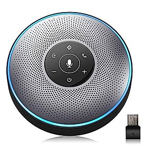EMEET Bluetooth Speakerphone M2 Gray Conference Speaker, Idea for Home Office 360º Voice Pickup 4 AI Echo & Noise Canceling Microphones, Skype USB Speakerphone AUX in/Out for up to 8 People