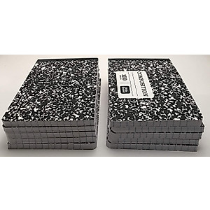 Composition Book cut in half, Wide Ruled, 7.50 x 4.75 Inch Sheet Size, Black Marble, 10 Pack 100 Sheets