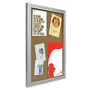 Displays2go 2x3 Foot Cork Enclosed Bulletin Board, 24 x 36 Inch with Hinged Door, Aluminum (LCRKSF2436)