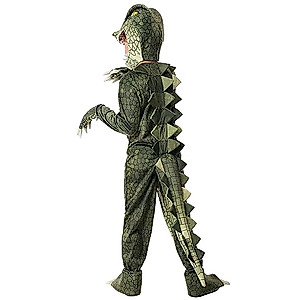 Kids Dangerous Alligator Costume Boys, Green Reptile Hooded Jumpsuit Halloween Outfit Small
