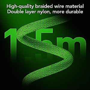 MFish 65W GaN Fast Wall Charger Block with 2 USB-C & 1 USB-A Ports, 5ft Nylon Extension Adapter – High-Speed Charging for iPhone, iPad, MacBook, Samsung Galaxy, and More Devices (Green)