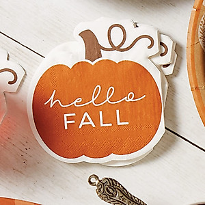 C.R. Gibson TW4-24063 Hello Fall Pumpkin Disposable Paper Cocktail Napkins for Thanksgiving and Halloween, Orange, 20pcs, 5" x 5"