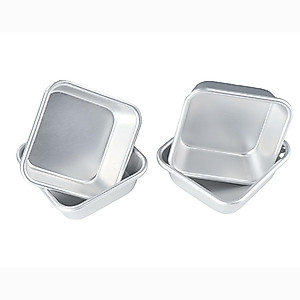 4Pcs 4 Inch Square Baking Cake Pan,Aluminum Alloy Nonstick Cake Mould One-piece Construction Baking Mould Bakeware Pan for Bread Sponge Cake