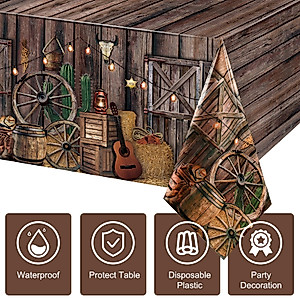 Tiamon 3 Pcs Western Party Tablecloth Western Cowboy Party Table Cover Cowboy Theme Plastic Tablecloth Wild West Wooden House Table Cover for Western Theme Birthday Party Supplies