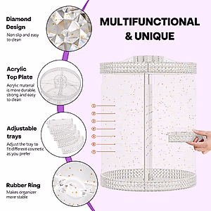 HEMTROY 360 Degree Rotating Makeup Organizer, Extra Large Capacity Organizador De Maquillaje, Removable 7 Layers Lipstick Organizer Cosmetic Storage Cases Perfume Organizer for Vanity (Glitter)