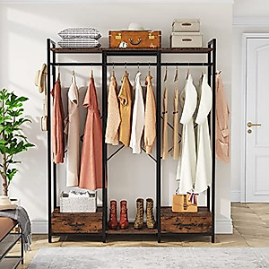 Tribesigns Clothes Rack with 2 Drawers, Freestanding Closet Organizer Garment Rack with Storage Shelves Hanging Rods and Hooks, Large Open Wardrobe Closet Clothing Rack for Bedroom