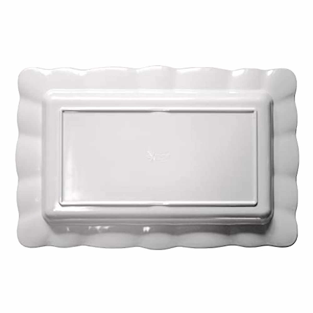 Extreme Consumer Products 22" Rectangular Melamine Scalloped Serving Platter │Outdoor Dining and Patio Parties │Shatterproof and Dishwasher Safe - White