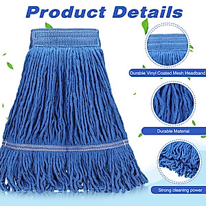 16 Pack Commercial Mop Head Replacements Looped End Wet Mop Head Heavy Duty Mop Heads Cotton String Mops Blue Industrial Cleaning Mop Head Refills for Commercial Industrial Home Cleaning