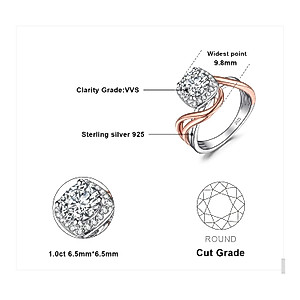 JewelryPalace Luxury 1ct Moissanite Halo Engagement Rings for Women, Infinity 14K Rose Gold 925 Sterling Silver Promise Ring for Her, Twisted Simulated Diamond Anniversary Wedding Rings H-J Size 7