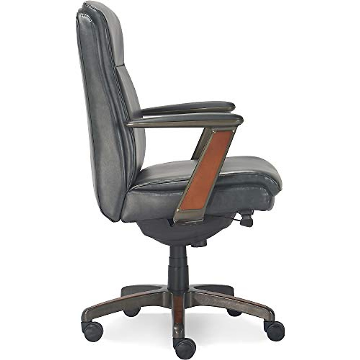 La-Z-Boy Dawson Modern Executive Office, Adjustable High Back Ergonomic Computer Chair with Lumbar Support, Black Bonded Leather with Wood Inlay