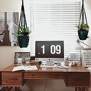 Self Watering Hanging Planters & Macrame Plant Hangers Plastic Flower Pots with Cotton Rope Hanging Baskets for Indoor Outdoor Boho Home Decor Black Green Speckled Set of 3