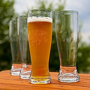 Lily's Home Unbreakable Classic Beer Pilsner Glasses Made of Shatterproof Tritan Plastic and Ideal for Indoor and Outdoor Use, Reusable – Set of 4, 18 Ounces
