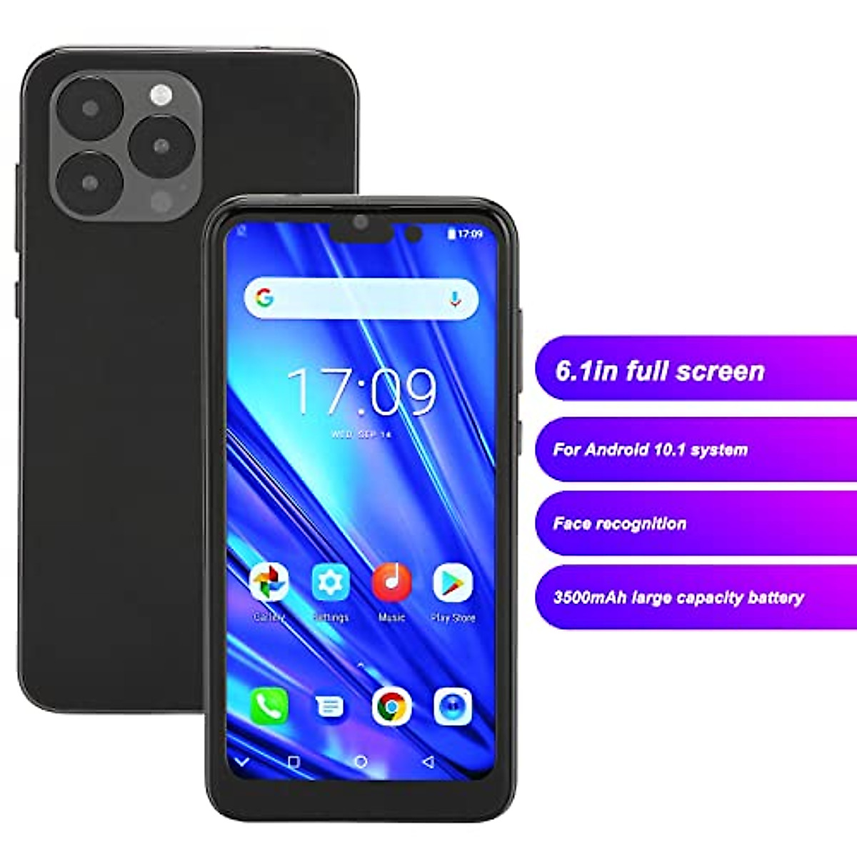 IP14 Pro Smartphone, 6.1in 4GB RAM 32GB ROM Unlocked Smartphone Ultrathin Face Recognition Dual Card Dual Standby Cellphone, Great Gifts for Parents (Black)