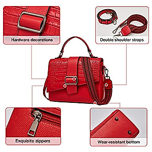 Small Top-handle Bags for Women, Genuine Leather Crocodile Skin Ladies Crossbody Bags with 2 Shoulder Straps Womens Small Satchel Purses and Handbags (Red)