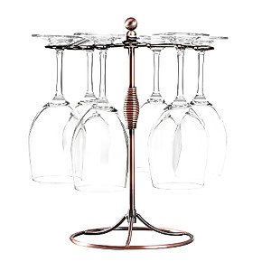 GeLive Bronze Wine Glass Holder Stand, Antiqued Countertop Freestanding Stemware Drying Rack, Artistic Tabletop Glass Display Hanger With 6 Hooks for Home and Bar Storage