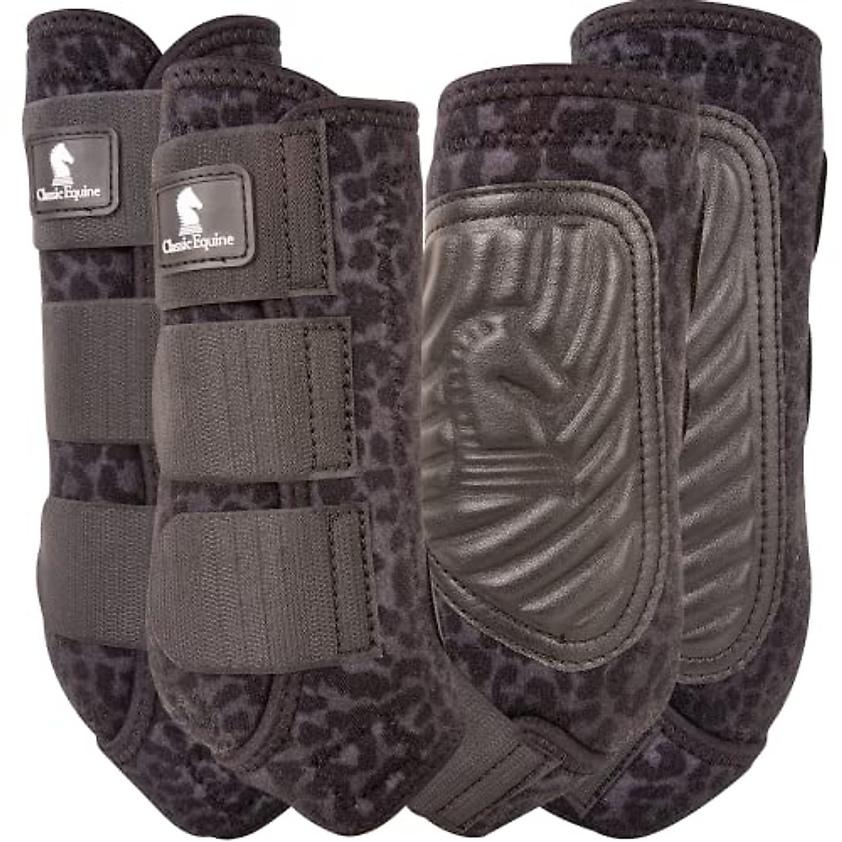 Classic Equine Classicfit Front and Hind Sling Boots, Black Leopard, Medium
