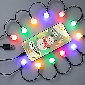 Ceoighe USB Type C Christmas Light Phone Charger Cable, Multicolor 12 LED 50 Inches Christmas Light Phone Charger Cord Compatible with iPhone 15 Pro Max/15 Plus/S23 Ultra/S22 (Ball-Type C)