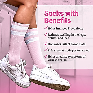 Love Classic, Pink, Medium-Large, Light Weight Compression Athletic Crew Socks for Women