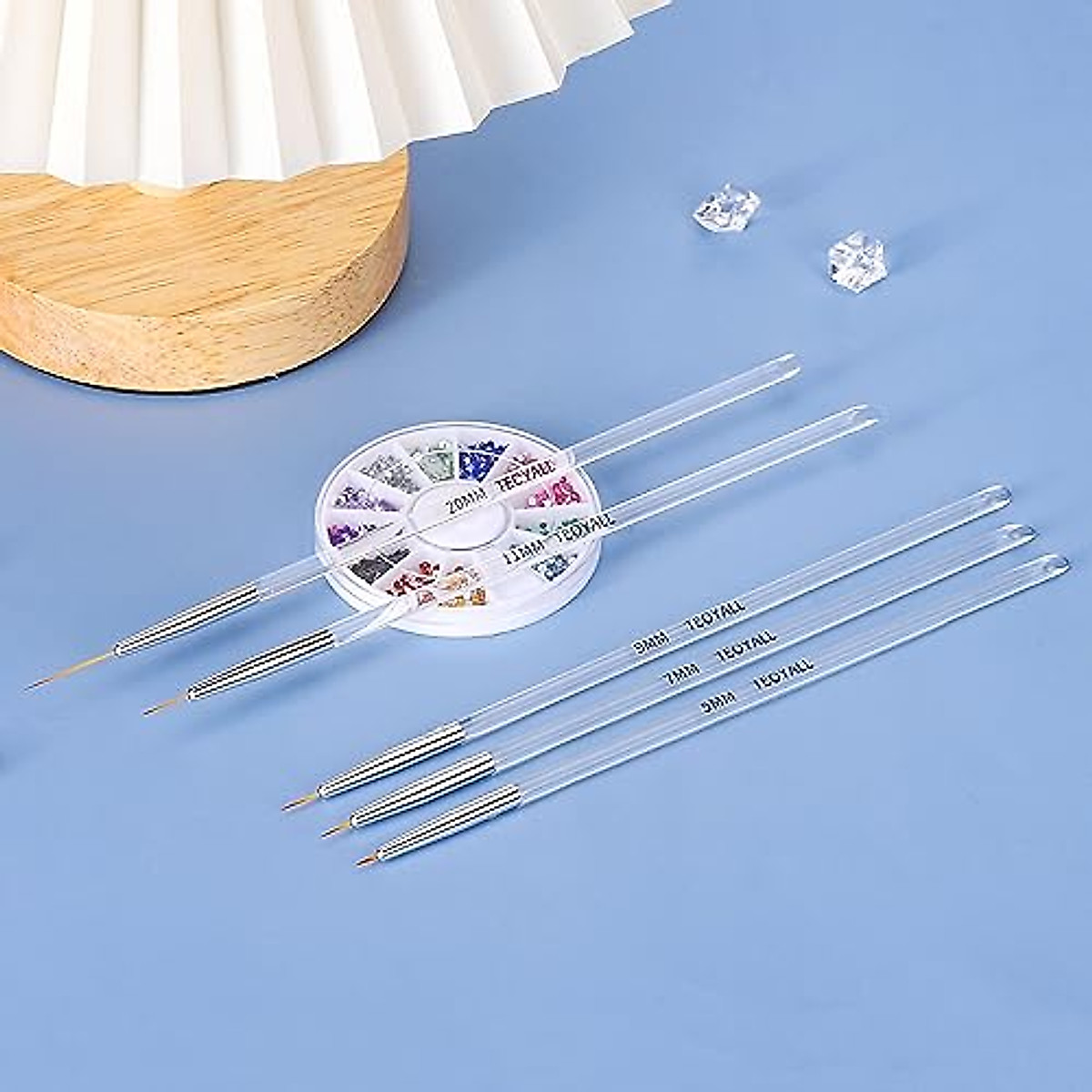 TEOYALL Fine Liner Brush, Nail Art Striping Brushes 5/7/9/11/20mm Thin Line Nail Brush Detail Drawing Brush Gel Nail Polish Brush