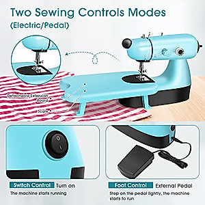 Mini Sewing Machine, Upgraded Electric Sewing Machine with Sewing Bag, Expansion Board, LED Light, Fast Stitch Suitable for Clothes,Jeans,Cutains,DIY Home Travel