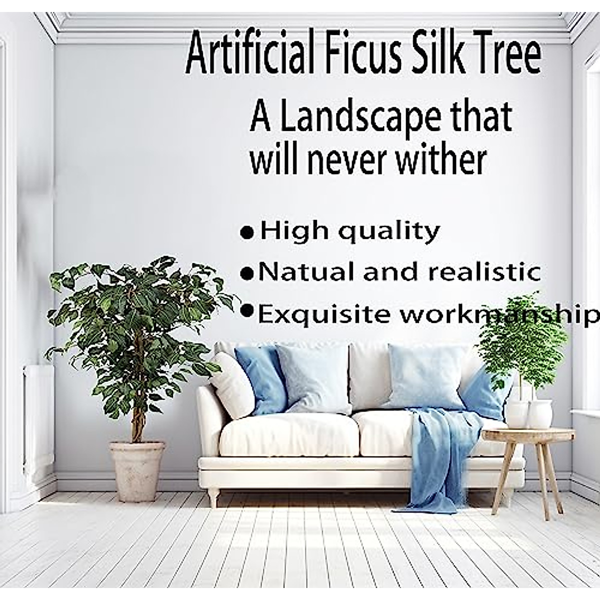VIGGDA Artificial Ficus Trees 4ft（2pack） with Silk Leaves and Natural Trunk, Faux Ficus Tree with Sturdy Plastic Nursery Pot, Fake Ficus Tree for Office Home Farmhouse for Indoor Outdoor Decor