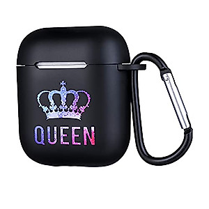Fuguan King Queen Protective Silicone Case with Carabiner, Carrying Case for 1/2 Charging Case( 2 Kit 1)