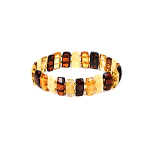 AMBERAGE Natural Baltic Amber Stretch Bracelet for Women - Hand Made from Polished/Certified Baltic Amber Beads