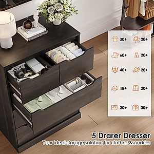 HOSTACK Modern 5 Drawer Dresser for Bedroom, Chest of Drawers with Storage, Wood Storage Chest Organizers with Cut-Out Handles, Accent Storage Cabinet for Living Room, Entryway, Hallway, Dark Brown