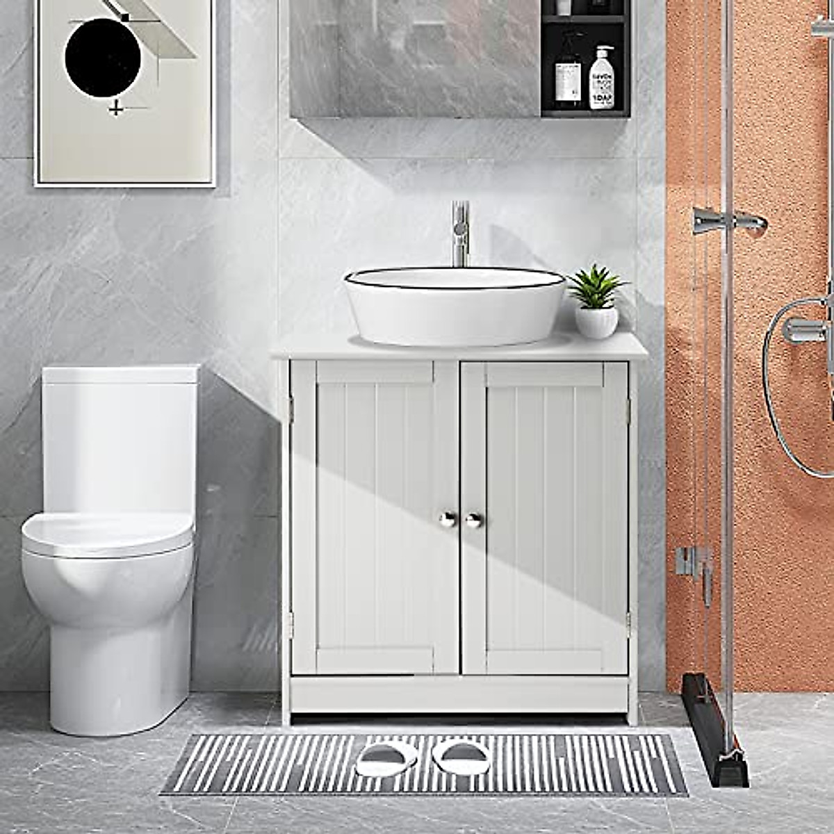 VINGLI Pedestal Under Sink Cabinet Free Standing Bathroom Storage Cabinet Organizer with with 2 Doors Adjustable Shelf Modern White Small Bath Sink Cabinet Space Saver 23.6" x 11.8"x 23.6"