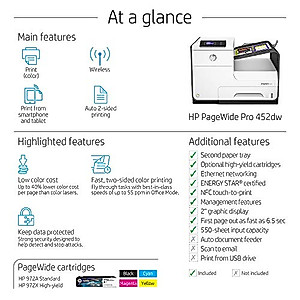 HP PageWide Pro 452dw Color Business Printer, Wireless & 2-Sided Duplex Printing (D3Q16A)