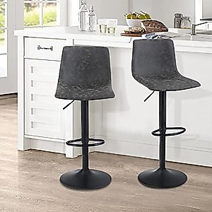 ALPHA HOME 2 Pack Bar Chairs, 360 Degree Swivel Bar Stools Set of 2 with PU Leather, Counter Stools for Kitchen Counter with 300 LBS Capacity, Adjustable Counter Height Bar Stools with Back, Grey