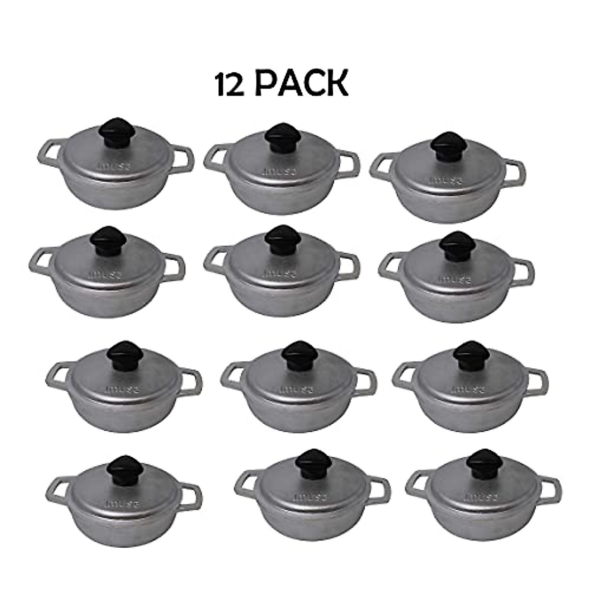 IMUSA USA (12 PACK) 0.7Qt Traditional Colombian Mini Caldero (Dutch Oven) for Cooking and Serving, 0.7 Quart, Silver