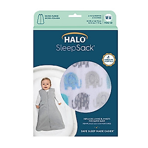HALO SleepSack, Micro-Fleece Wearable Blanket, Swaddle Transition Sleeping Bag, TOG 1.0, Elephant Texture, Medium, 6-12 Months